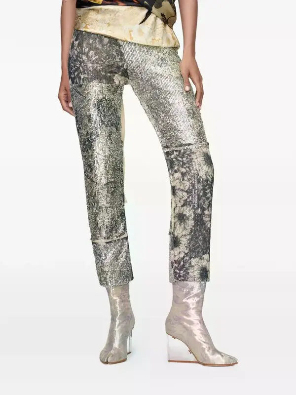 MAISON MARGIELA Sequin-embellished Floral Trousers - Silver