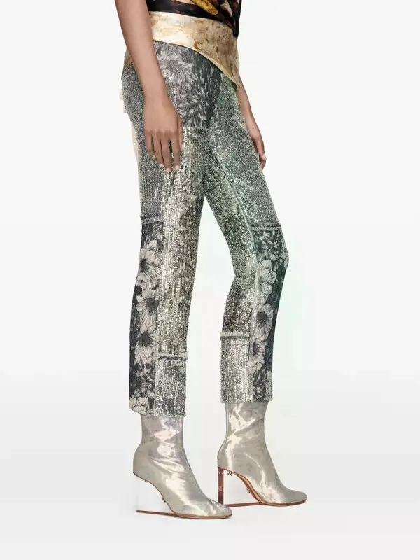 MAISON MARGIELA Sequin-embellished Floral Trousers - Silver