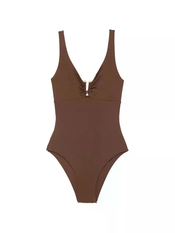 FISICO Ruched V-neck Swimsuit - Brown