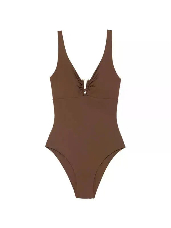 FISICO Ruched V-neck Swimsuit - Brown