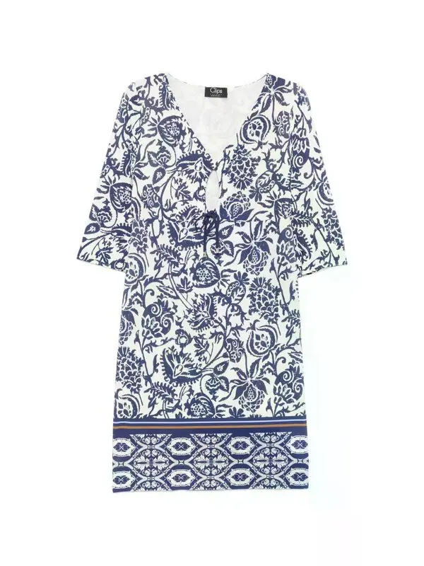 CLIPS Floral-print Tie-front Mini Dress