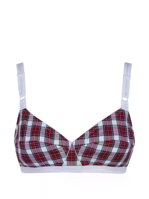 N°21 Tartan-print Scalloped-edge Bra - White