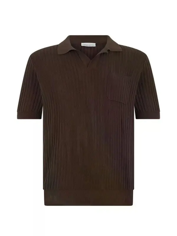 ROBERTO COLLINA Ribbed Knit Polo Collar Sweater - Brown