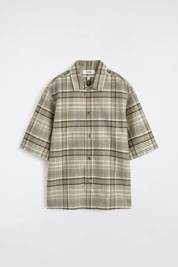 Cos Checked Linen-blend Short-sleeved Shirt - Beige