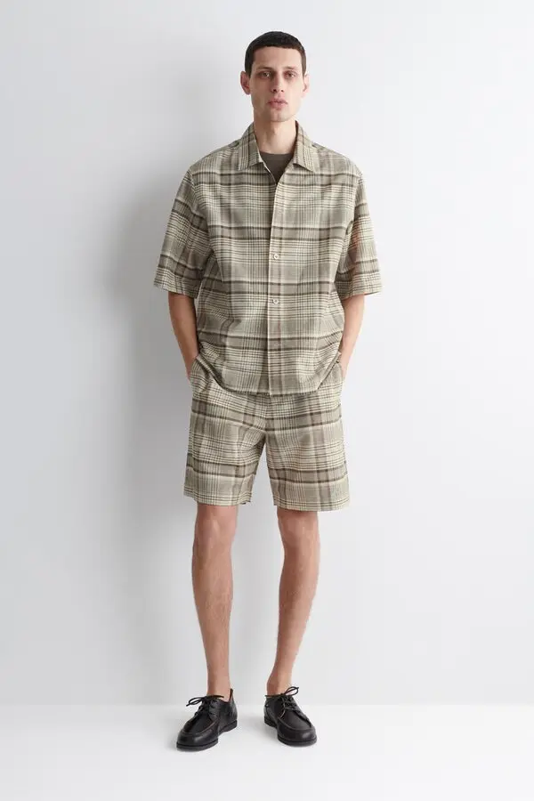 Cos Checked Linen-blend Short-sleeved Shirt - Beige