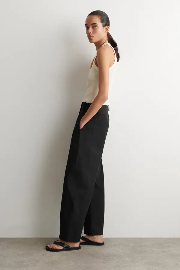 Cos Barrel-leg Pima Cotton Blend Pants - Black