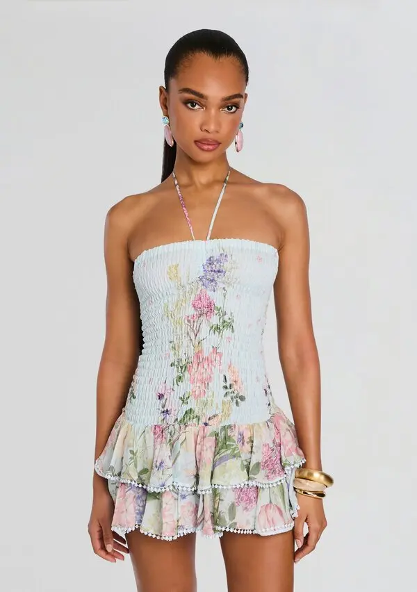 Charo Ruiz Ibiza Cusia Short Dress - Blue Botanic