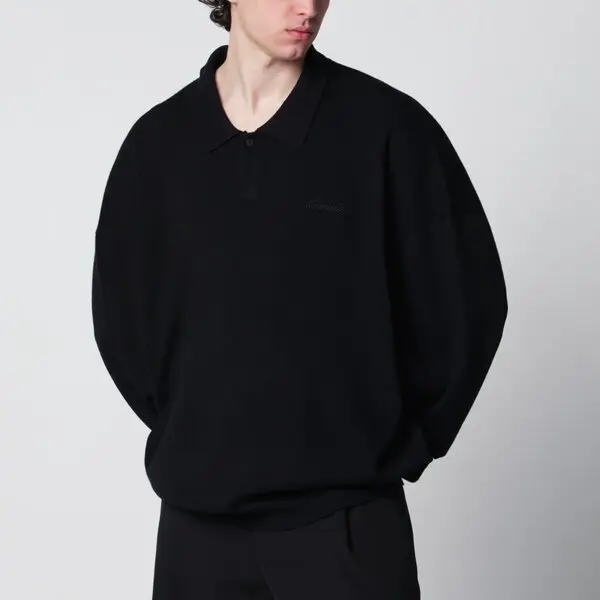 Fear Of God Signature 90s-style Knit 3/4-sleeve Polo - Black