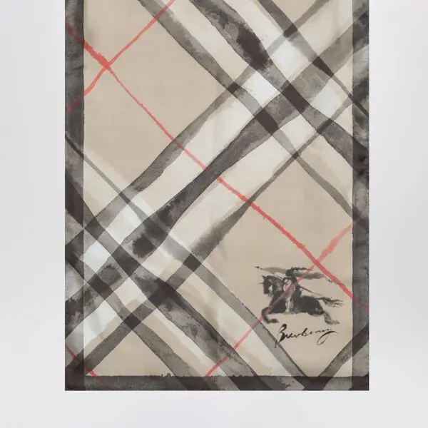 Burberry Large Check Silk Scarf In Sand Color