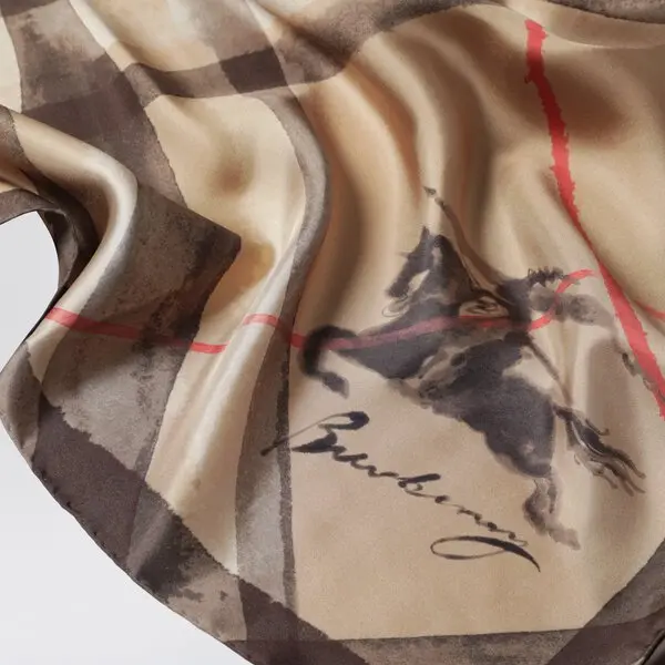 Burberry Large Check Silk Scarf In Sand Color