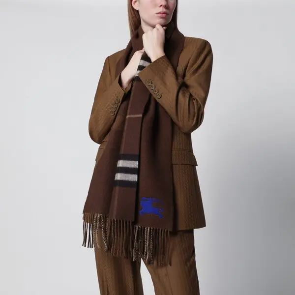 Burberry Reversible Check Cashmere Scarf With Ekd - Brown