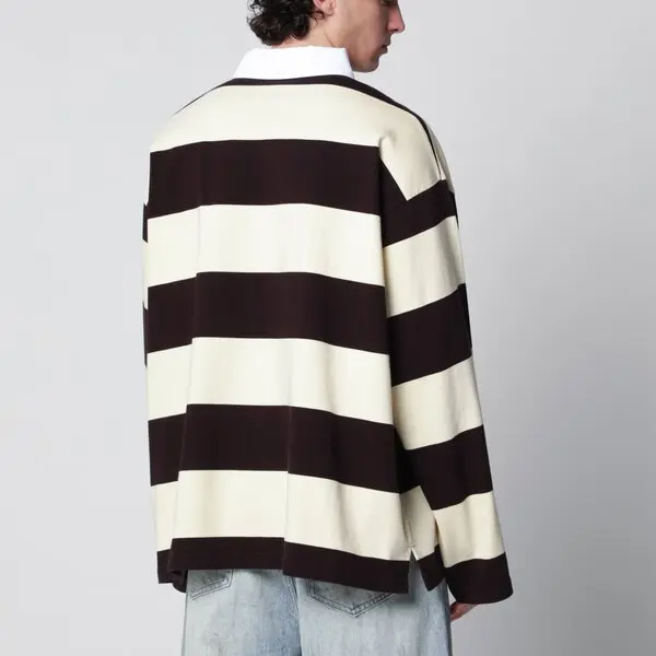 Balenciaga Striped Jersey Polo Shirt In Cotton - Brown