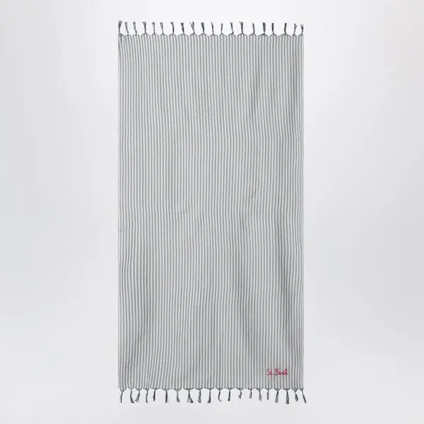 MC2 SAINT BARTH Striped Beach Towel With Embroidered Logo - Blue