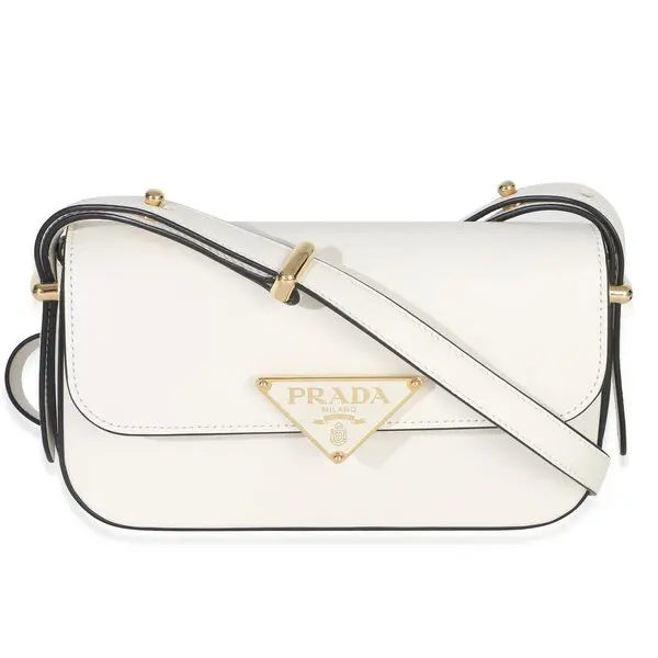 Prada Smooth Calfskin Triangle Logo Flap Bag - White