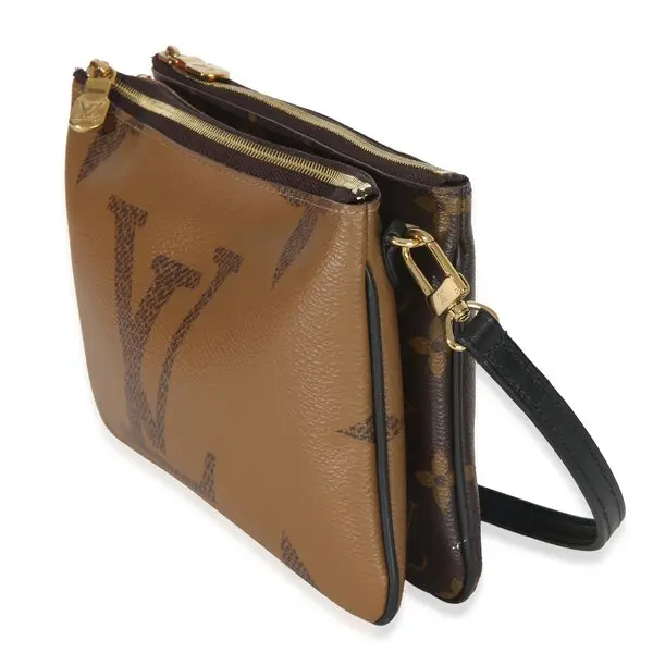 LOUIS VUITTON Reverse Monogram Giant Canvas Double Zip Pochette - Brown