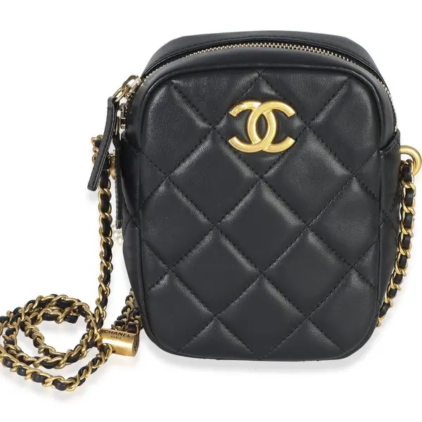 Chanel Quilted Lambskin Chain Camera Case - Black