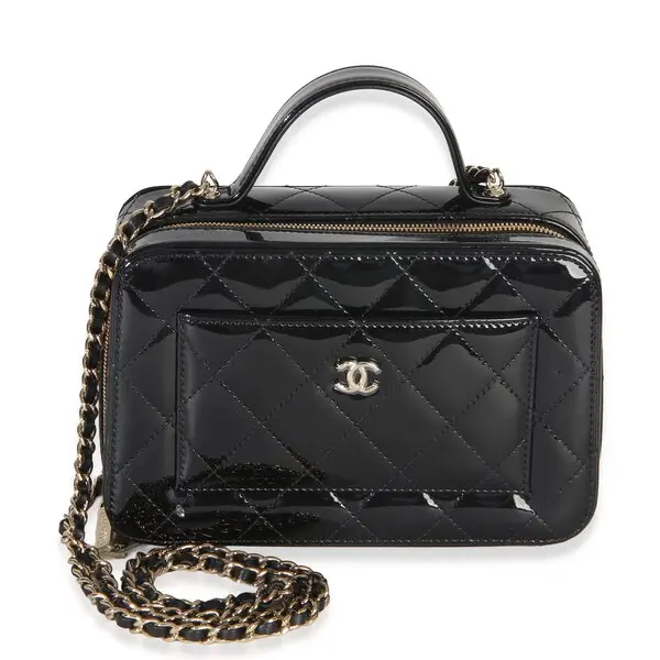 Chanel Quilted Top Handle Vanity With Chain - Black