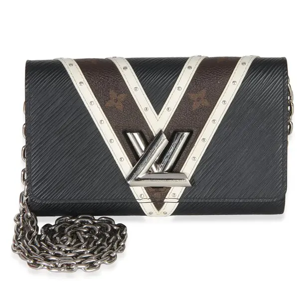 LOUIS VUITTON White V Monogram Canvas Twist Wallet On Chain - Black