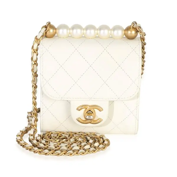 Chanel Lambskin Quilted Clutch On Chain - White
