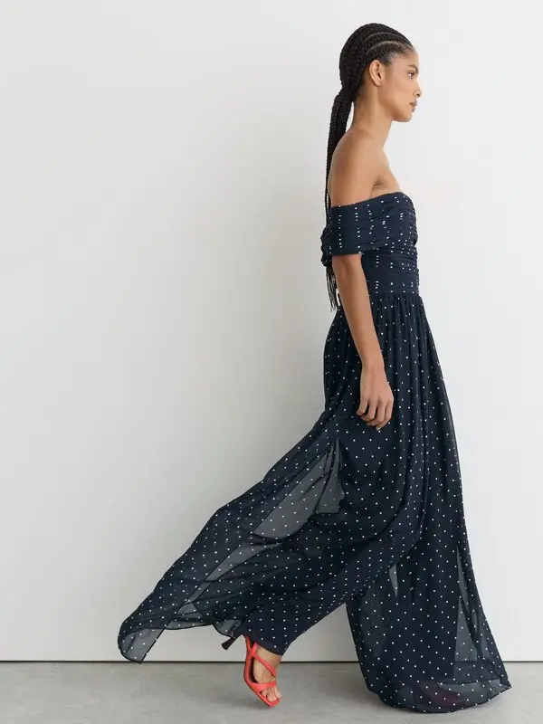 REISS Margo Polka-dot Bardot Wide-leg Jumpsuit