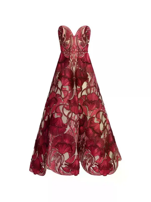 Elie Saab Strapless Tulle Midi Dress