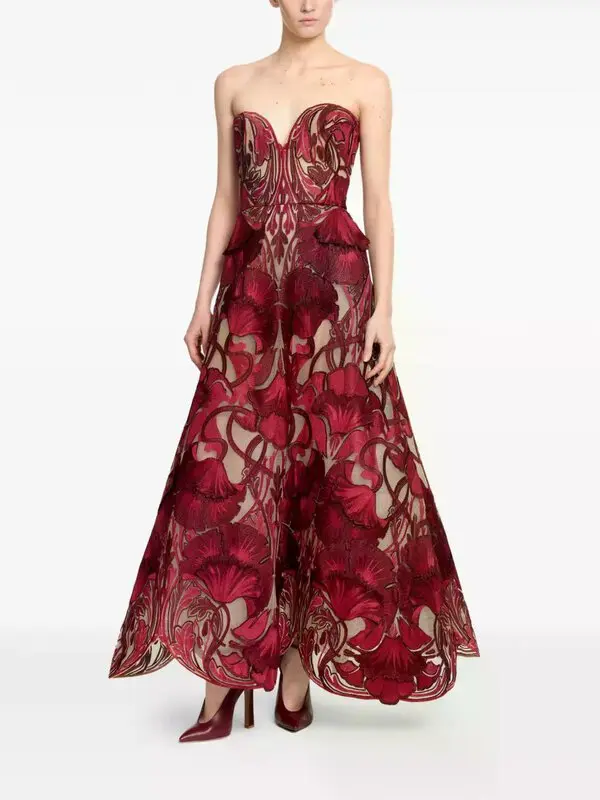Elie Saab Strapless Tulle Midi Dress