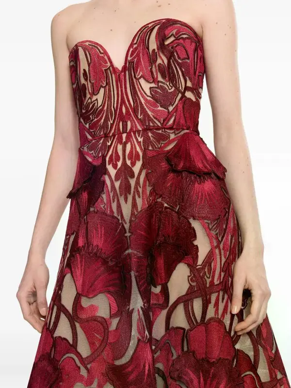 Elie Saab Strapless Tulle Midi Dress