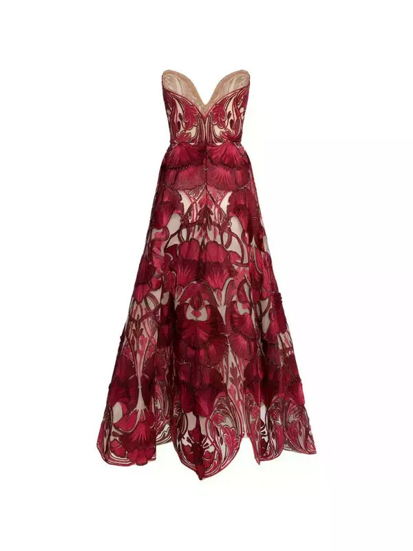 Elie Saab Strapless Tulle Midi Dress