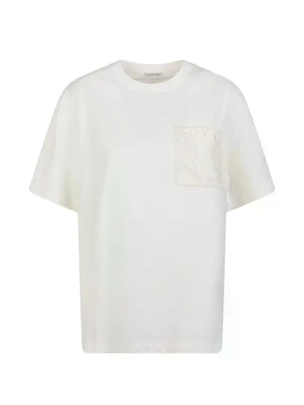 Moncler Lace-detail Patch-pocket T-shirt - Neutrals