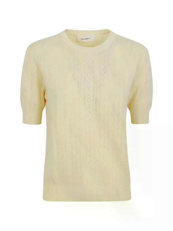 LISA YANG Pointelle-knit Short-sleeve Sweater - Yellow
