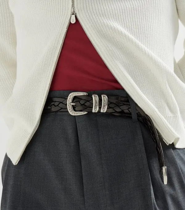Brunello Cucinelli Calfskin Woven Belt - Brown