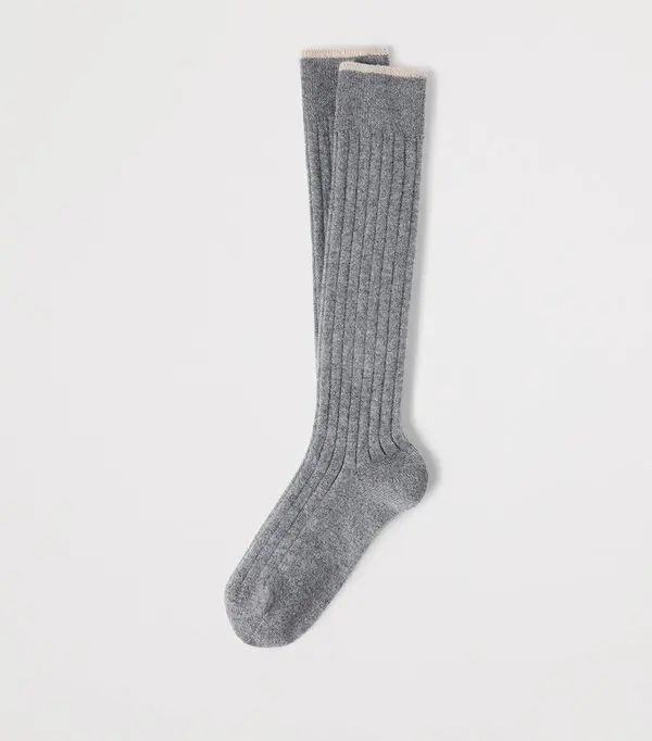Brunello Cucinelli Cashmere Ribbed Socks - Grey