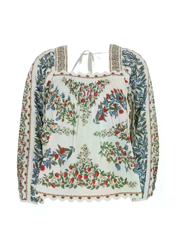 Farm Rio Floral-print Pleated Blouse - White