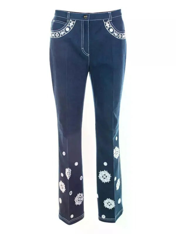 Escada Floral-embroidered Denim Jeans