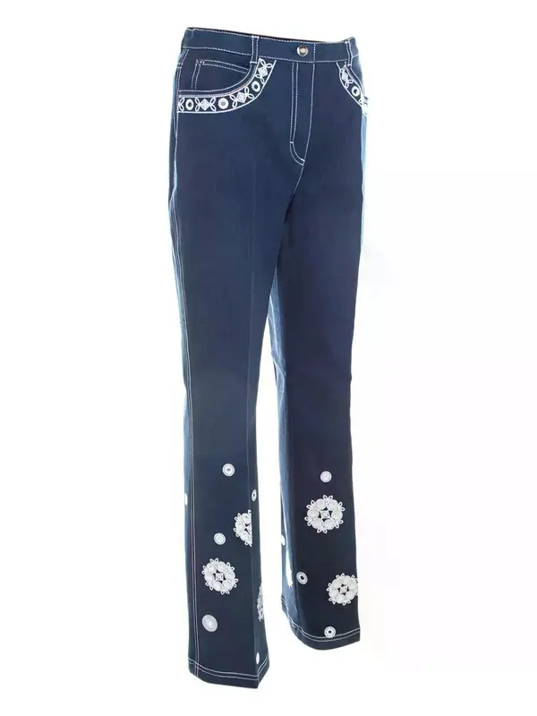 Escada Floral-embroidered Denim Jeans