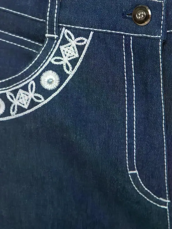 Escada Floral-embroidered Denim Jeans