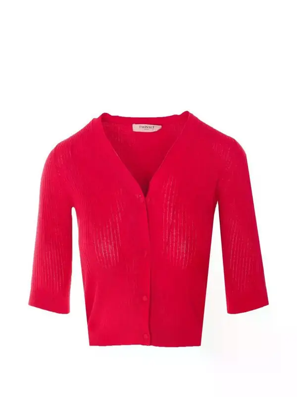 TWINSET Ribbed-knit V-neck Cardigan - Red