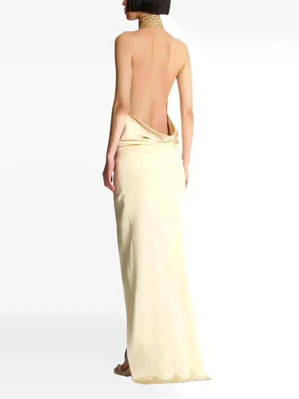 Balmain Halterneck Embroidered Silk Maxi Dress