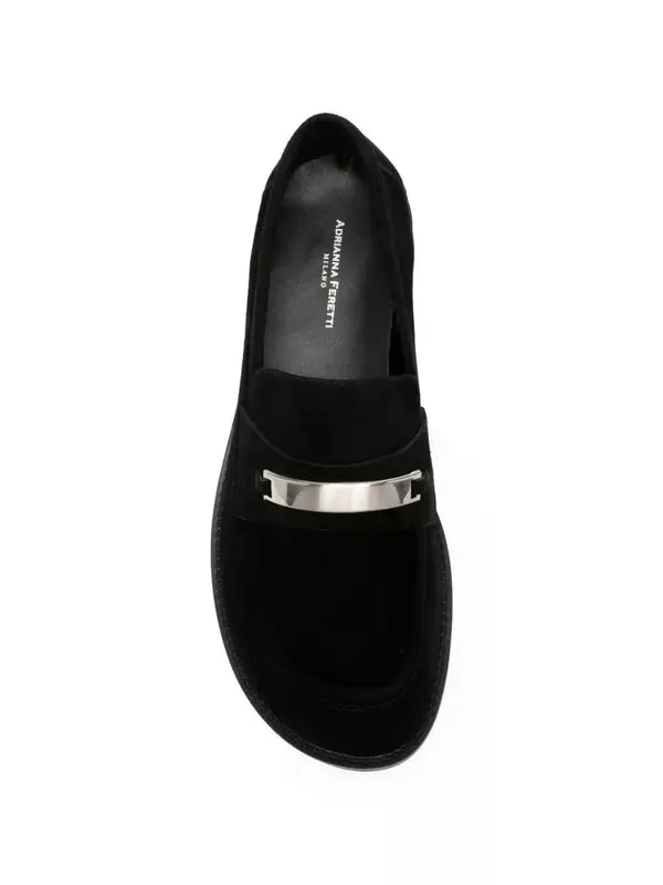 ADRIANNA FERETTI Suede Loafers With Plaque Detail