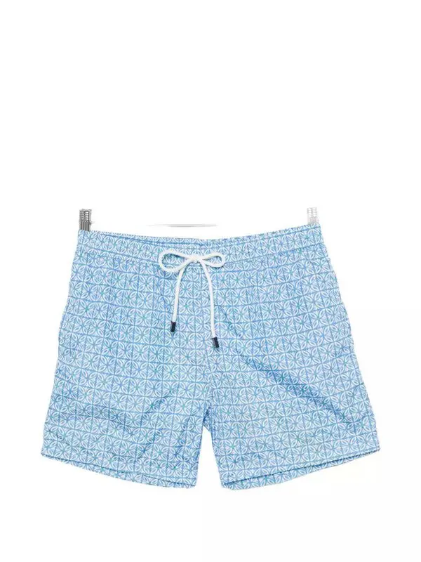BARBA NAPOLI Geometric-print Drawstring Swim Shorts - Blue