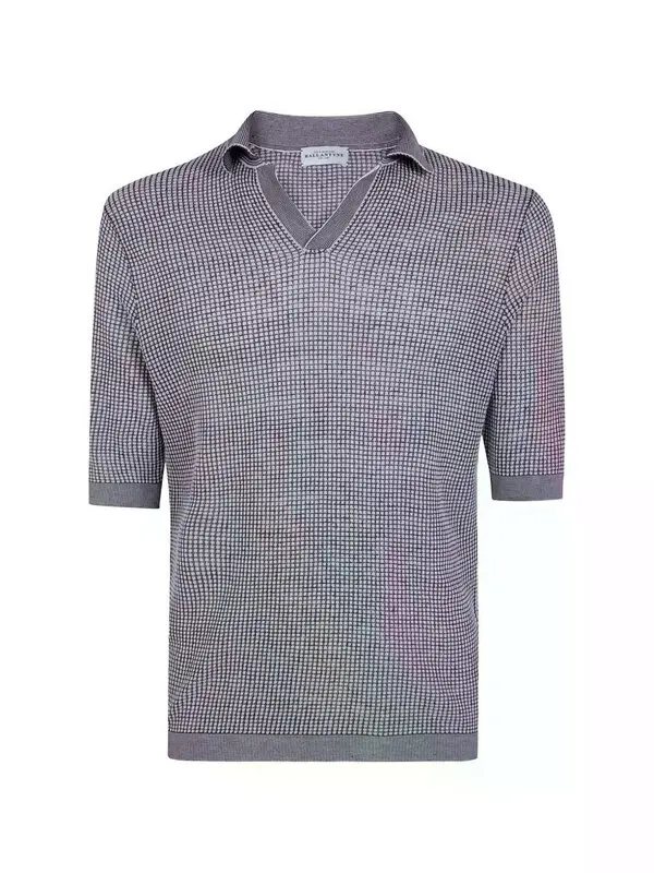 BALLANTYNE Micro-check Collared T-shirt - Grey