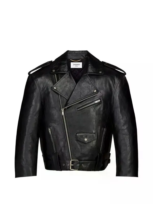 Saint Laurent Belted Leather Biker Jacket - Black