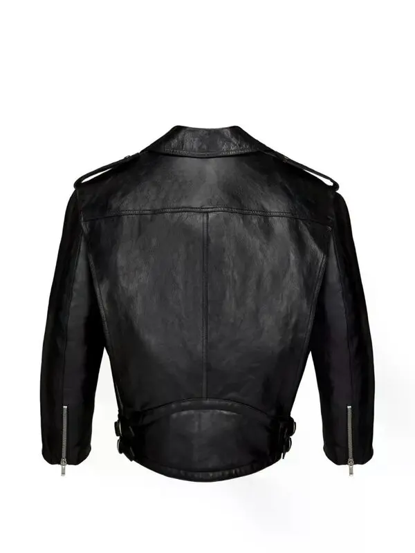 Saint Laurent Belted Leather Biker Jacket - Black