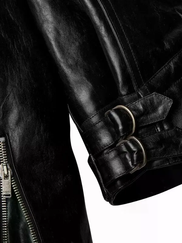 Saint Laurent Belted Leather Biker Jacket - Black