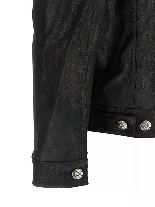 GIORGIO BRATO Velour-texture Leather Jacket - Black