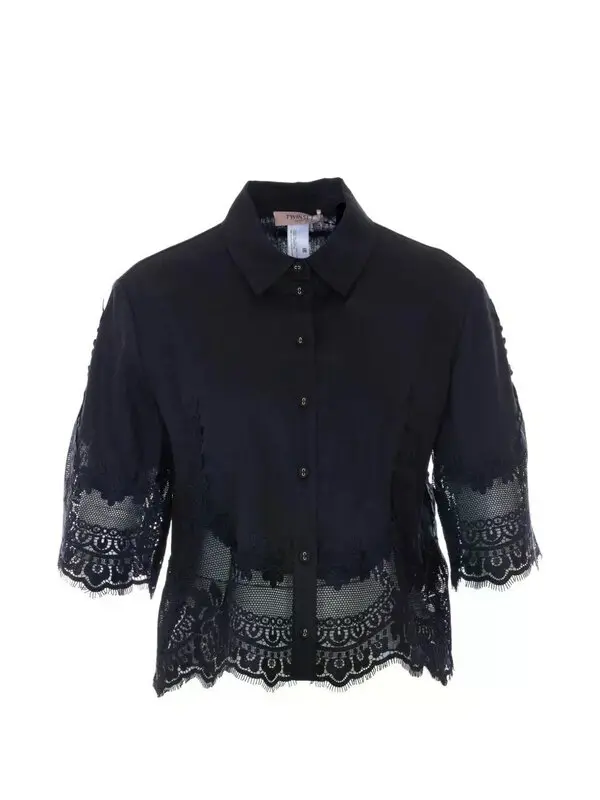 TWINSET Lace-embroidered Linen Shirt - Black