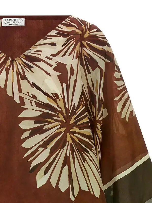 Brunello Cucinelli Floral-print Silk Blouse - Brown