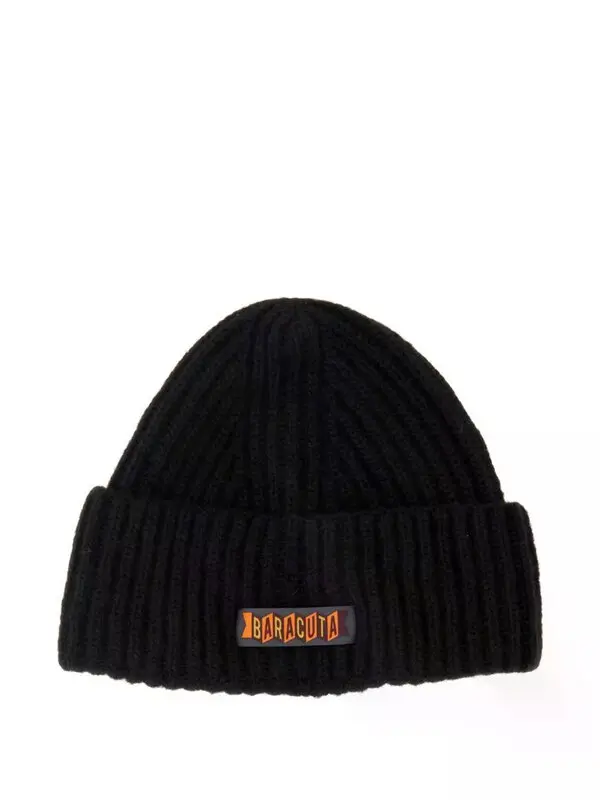 BARACUTA Logo-patch Ribbed-knit Beanie - Black