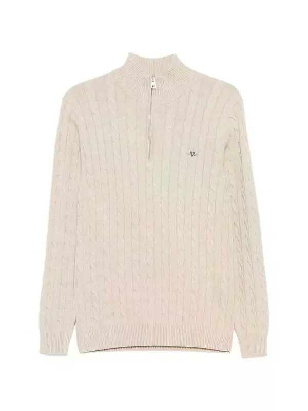 Gant Cable-knit Quarter-zip Sweater - Neutrals