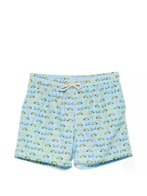 MC2 SAINT BARTH Car-print Drawstring Swim Shorts - Blue